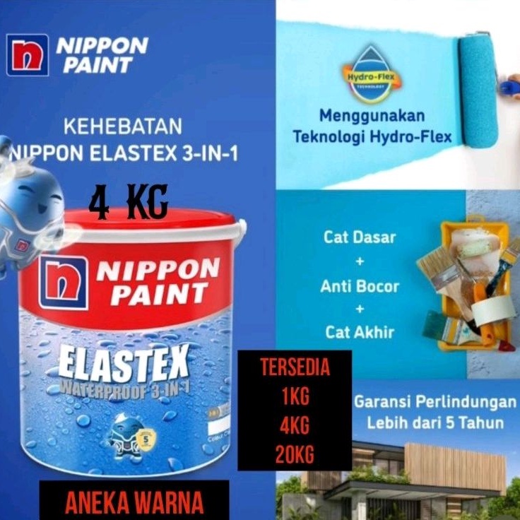 Jual Elastex 4kg Elastex Galon 4 kg Waterproof 3 in 1 Ready Mix Pabrik Nippon Paint Warna ...