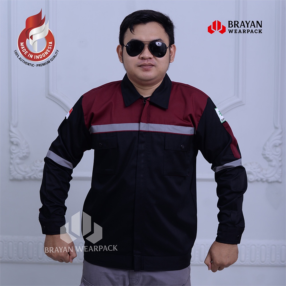 Jual Wearpack Safety Lengan Panjang Hitam Maroon - Baju Kerja Kemeja ...