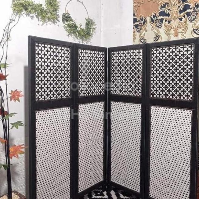 Jual Partisi Sketsel Pembatas Ruangan Portable Rotan Sintetis 4 Daun ...