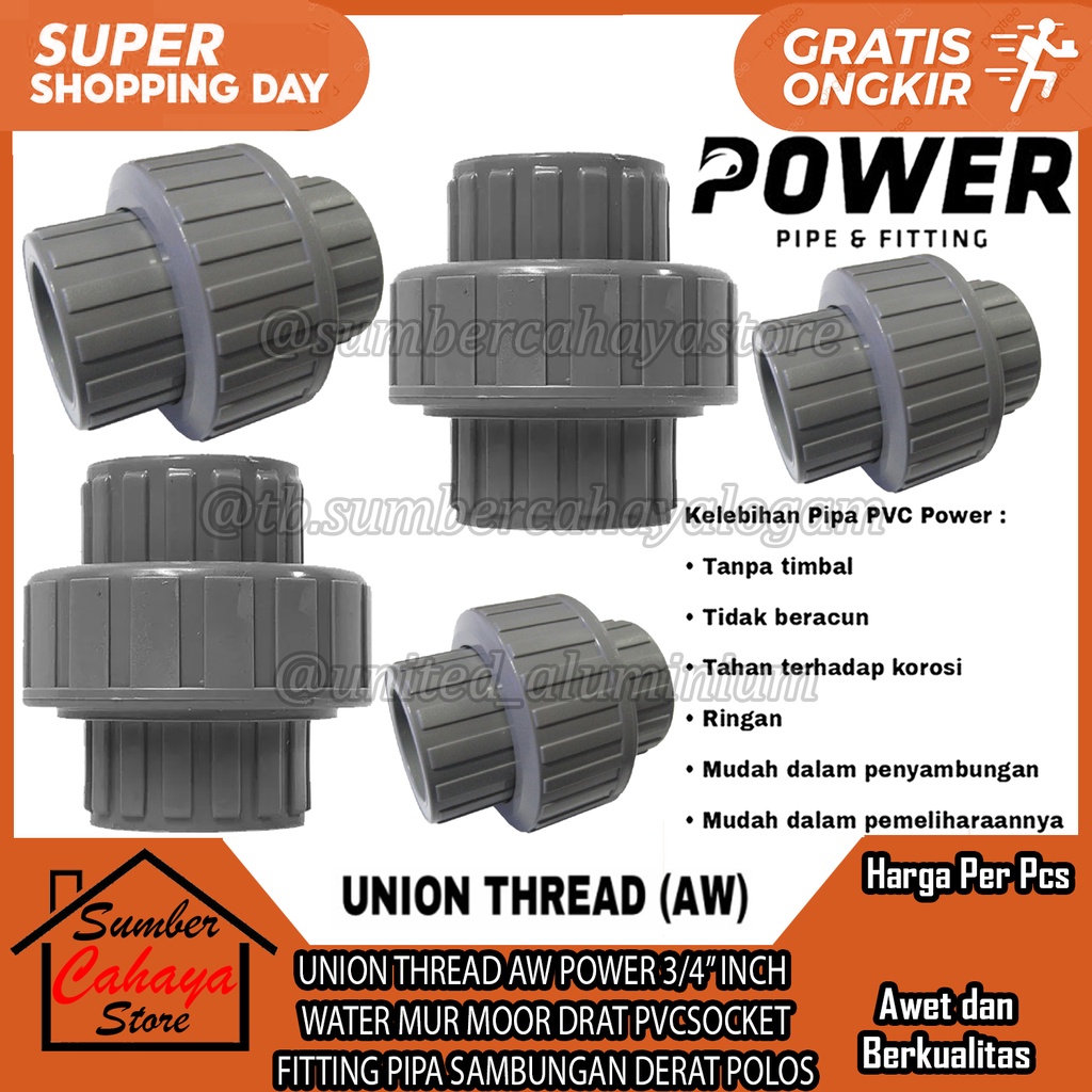 Jual WATER MUR MOOR UNION THREAD AW POWER 3/4” INCH DRAT PVC SOCKET ...
