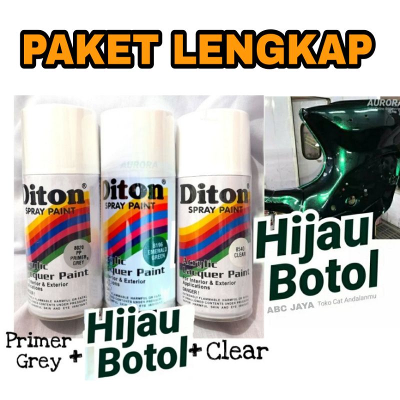 Jual PAKET Cat Pilok Diton Primer Grey + 8196 Emerald Green Hijau Botol ...