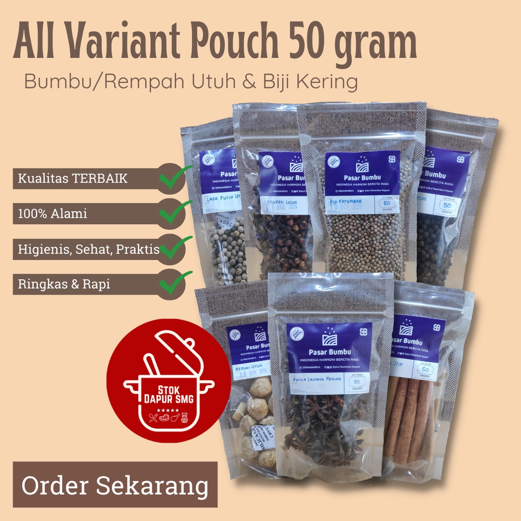 Jual Pasar Bumbu Dapur Rempah Biji Utuh Kering Lengkap All Varian Pouch Refill 50gr | Shopee ...