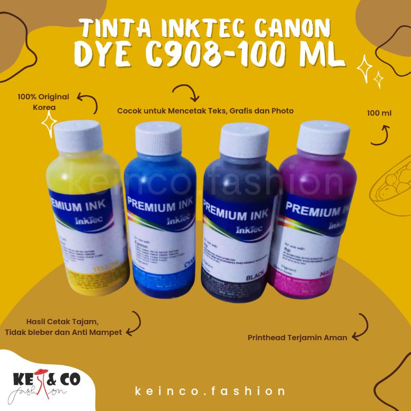 Jual TINTA REFILL INKTEC DYE C908 PIGMENT C905 KEMASAN 100ML FOR CANON ...