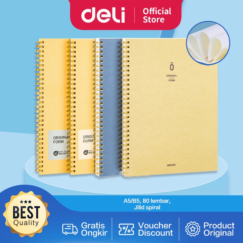 Jual Deli Loose Leaf Notebook/ Buku Tulis Spiral A5/B5 80 Lembar Hard ...