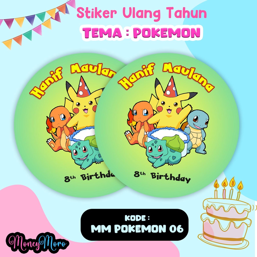 Jual MoneyMoro Stiker Bulat Custom Pokemon / Label Ulang Tahun Custom ...