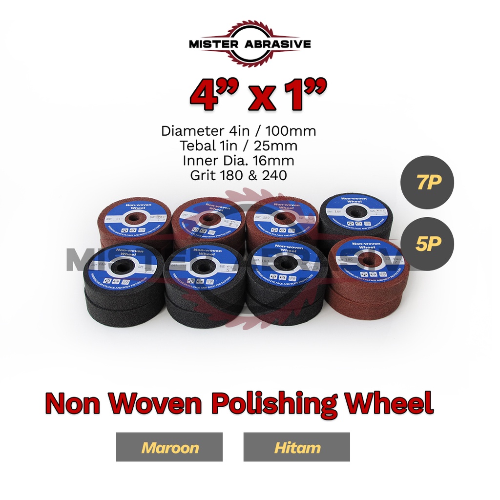 Jual Nonwoven 4 in x 1 in Polishing Wheel Spon Roda Buffing Poles Non ...