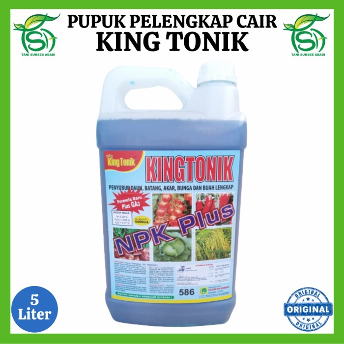 Jual KING TONIK 5 Liter - Pupuk Cair NPK Plus Penyubur Daun, Bunga dan Buah | Shopee Indonesia