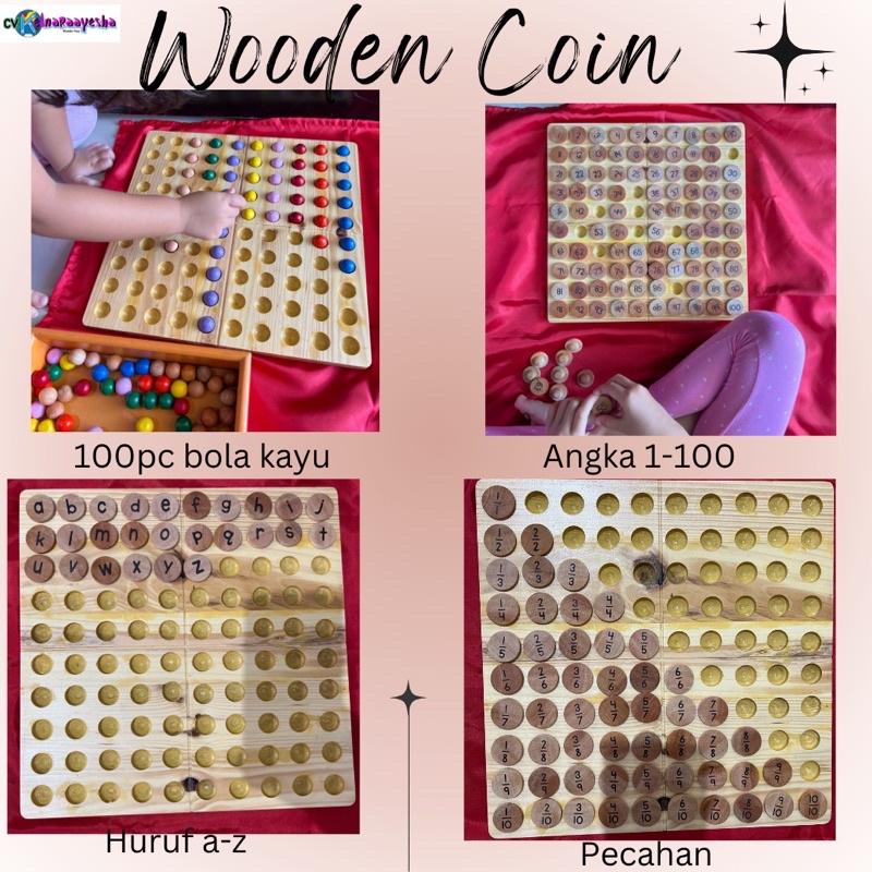 Jual Wooden Coin terlengkap /mainan kayu koin lengkap (matematika ...