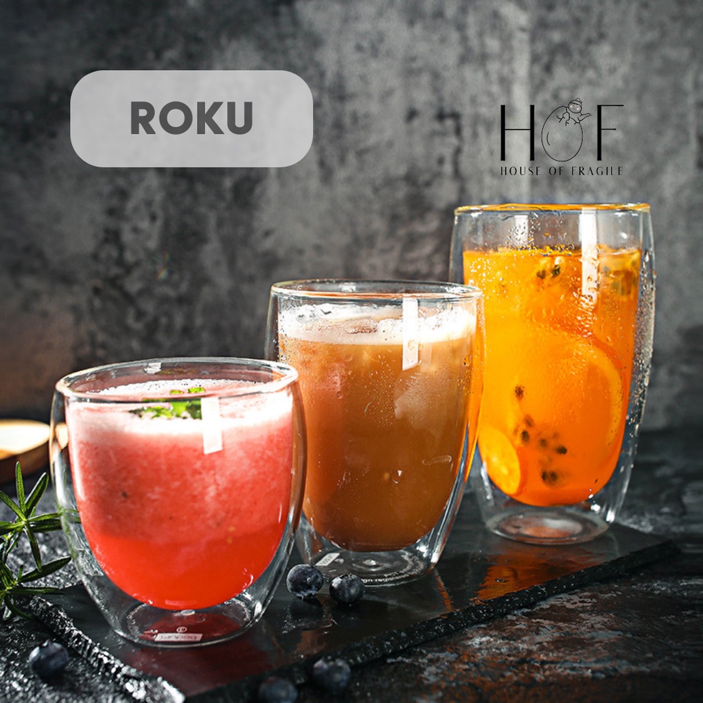 Jual [HOF] ROKU Gelas Kaca Kopi Double Wall - Aesthetic Cafe Glass Anti ...
