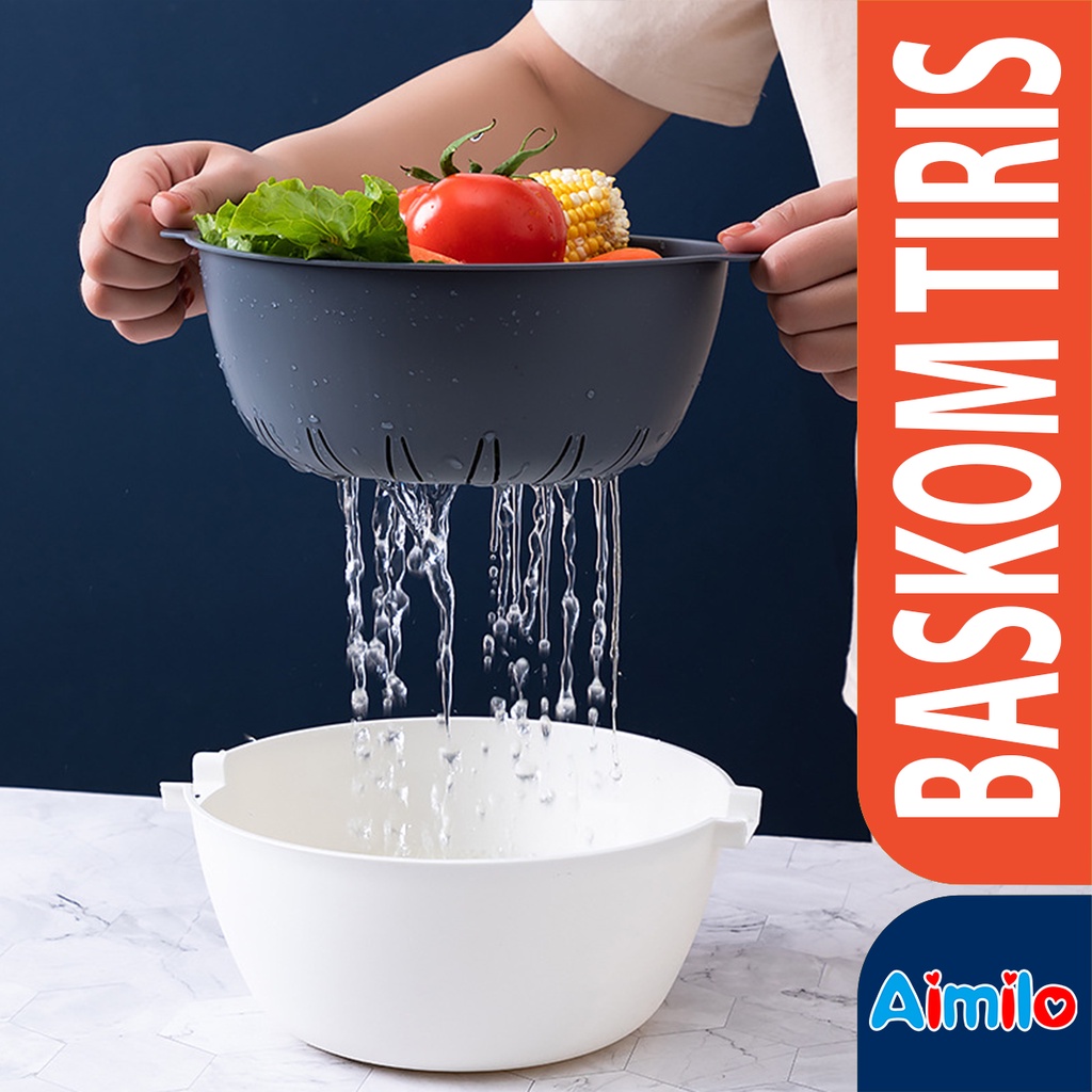 Jual MANGKOK BASKOM SARINGAN GANDA CUCI BUAH SAYUR DRAIN BASKET ...