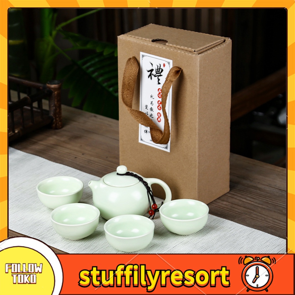 Jual Classic Chinese Tea Pot SET 4 Cups Ceramic With Gift Box -chinese ...