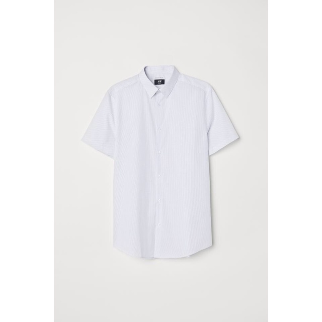 Jual Kemeja HnM Cotton Blend Slim Fit Shirt White Dotted BNWT HnM ...