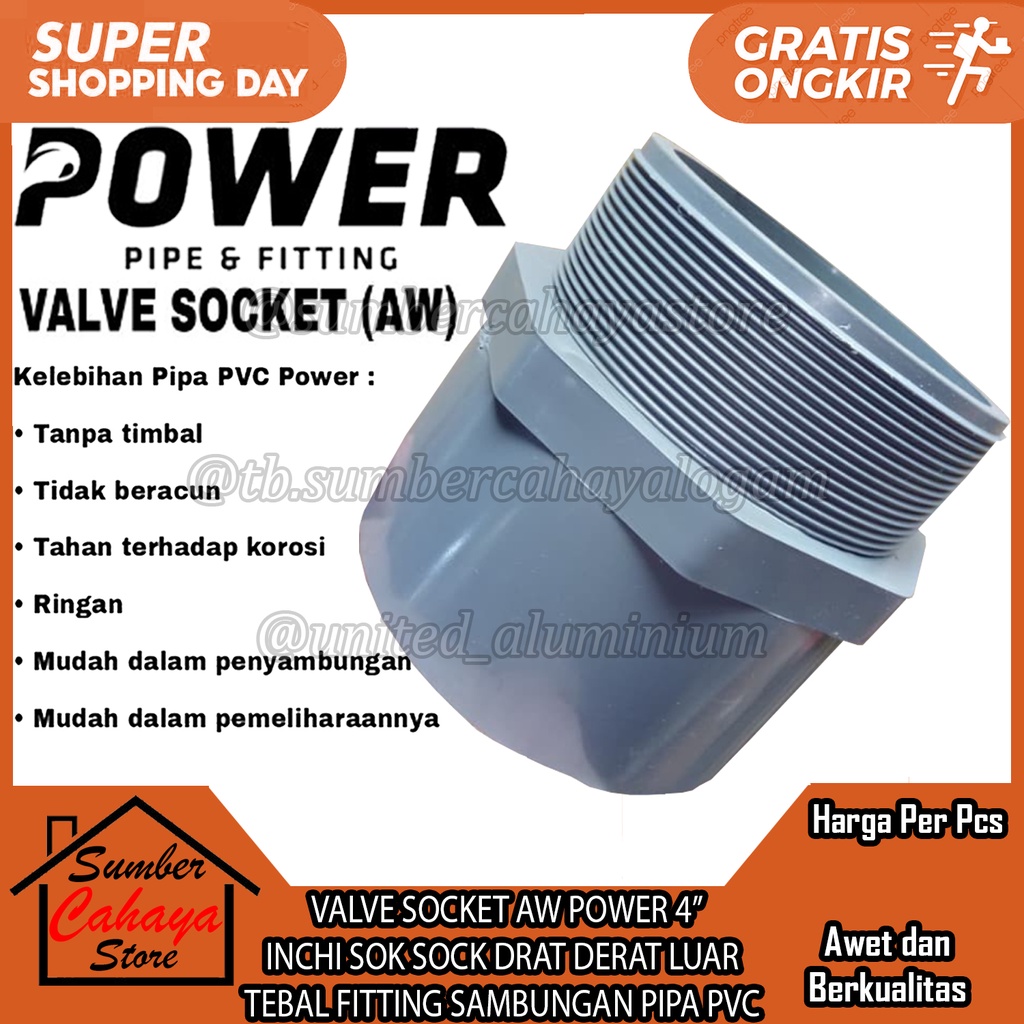 Jual SOK SOKET DRAT LUAR VALVE SOCKET 4" INCHI AW POWER TEBAL FITTING ...