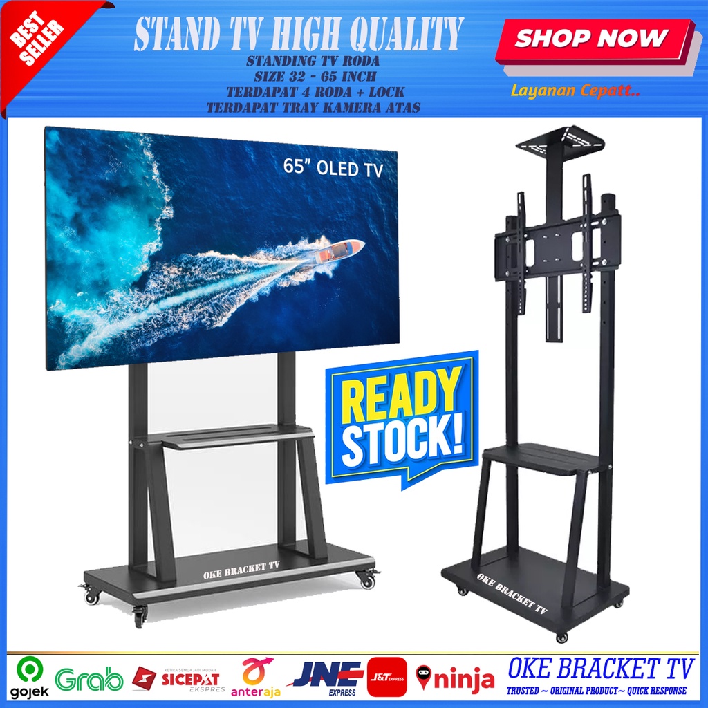 Jual bracket tv stand roda dorong 70 65 60 55 50 49 43 40 inch/standing tv | Shopee Indonesia