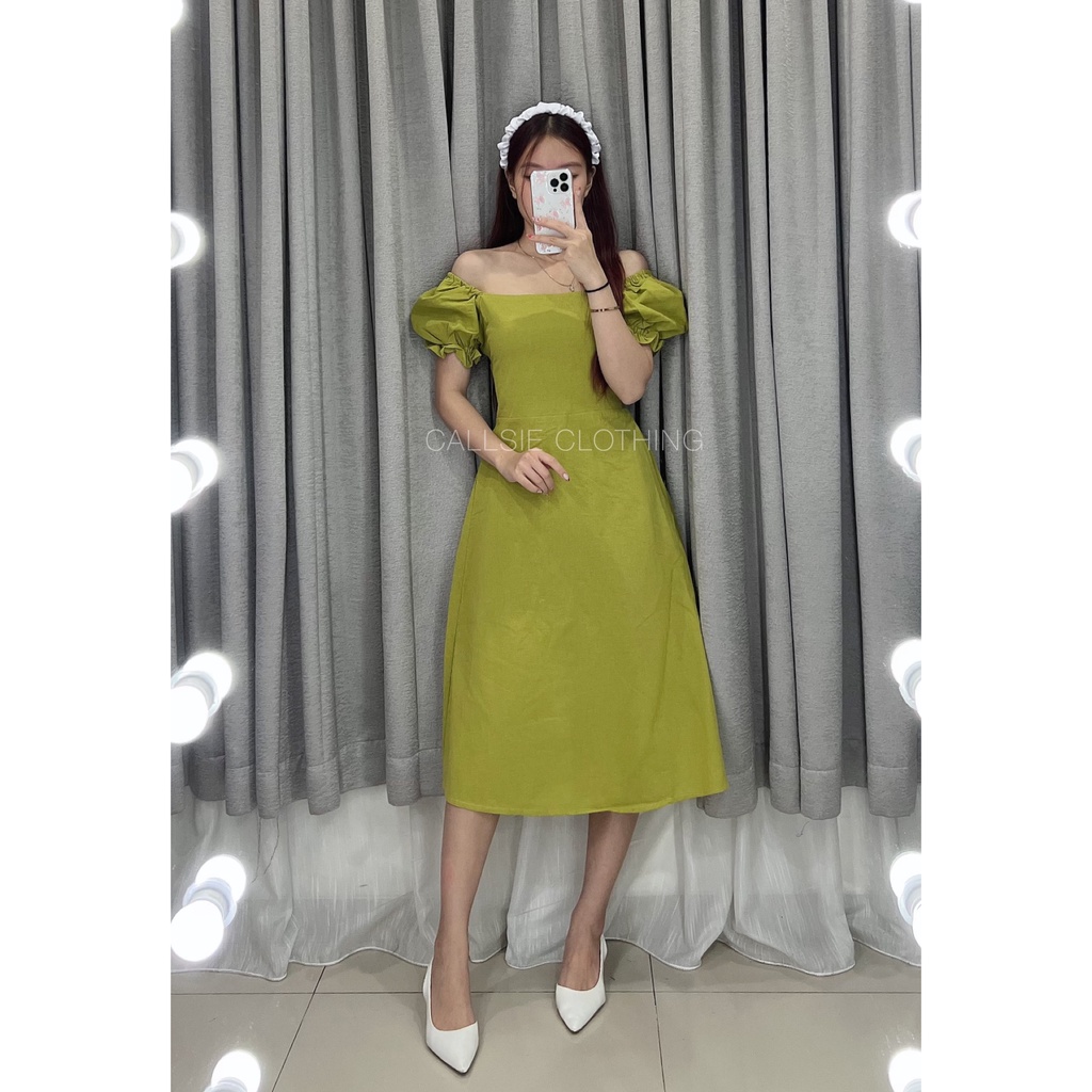 Jual Lenary Dress ( setelan wanita / gaun / dress linen / sabrina dress ...