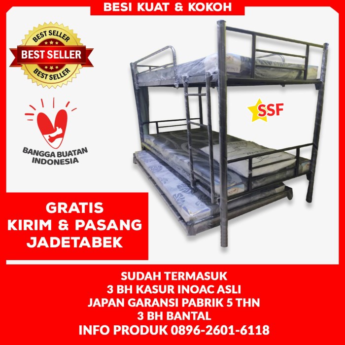 Jual Rangka Ranjang Ranjang Susun 3 Tingkat Besi + Busa Inoac Asli ...