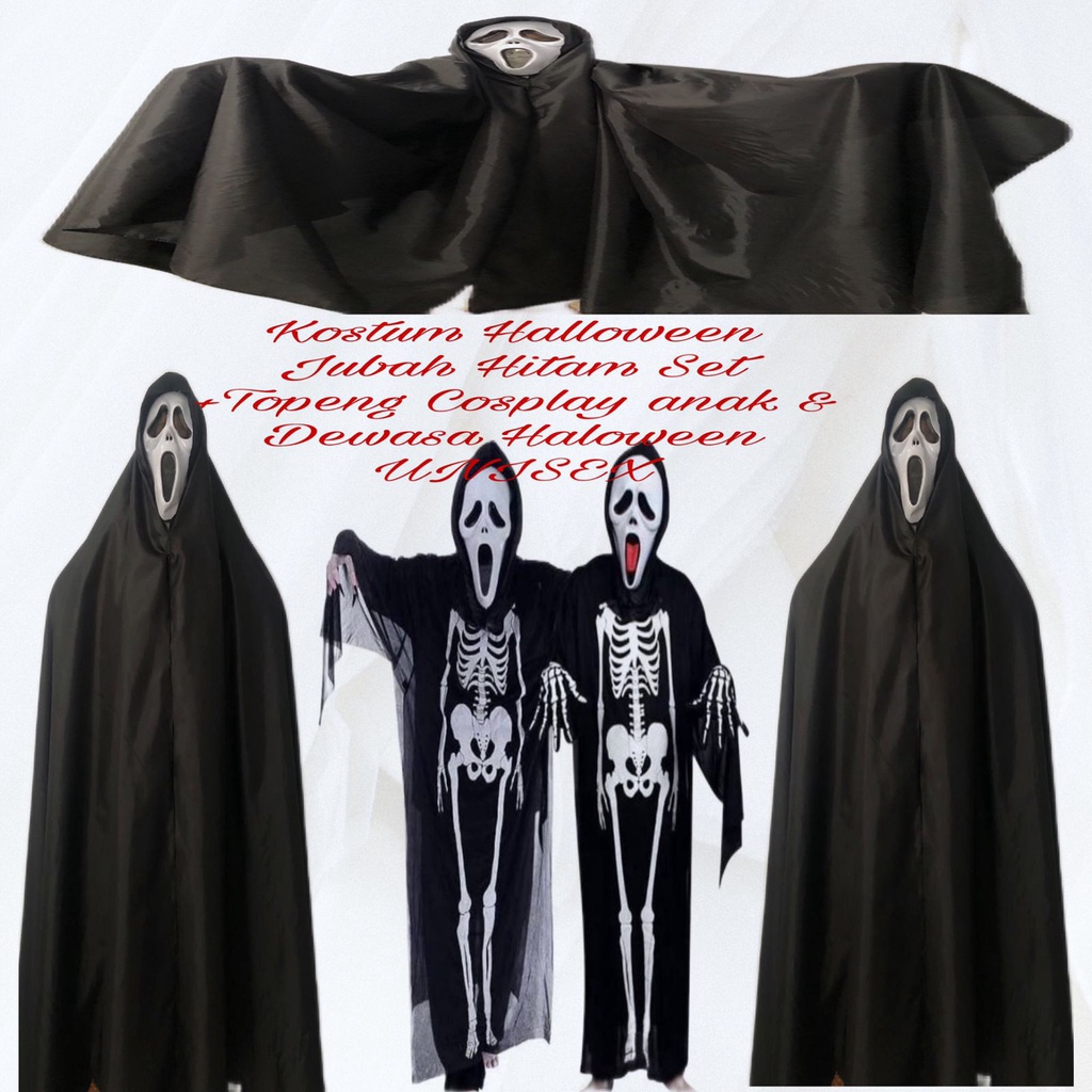 Jual Kostum Halloween Jubah Hitam Set +Topeng Cosplay Anak & Dewasa ...