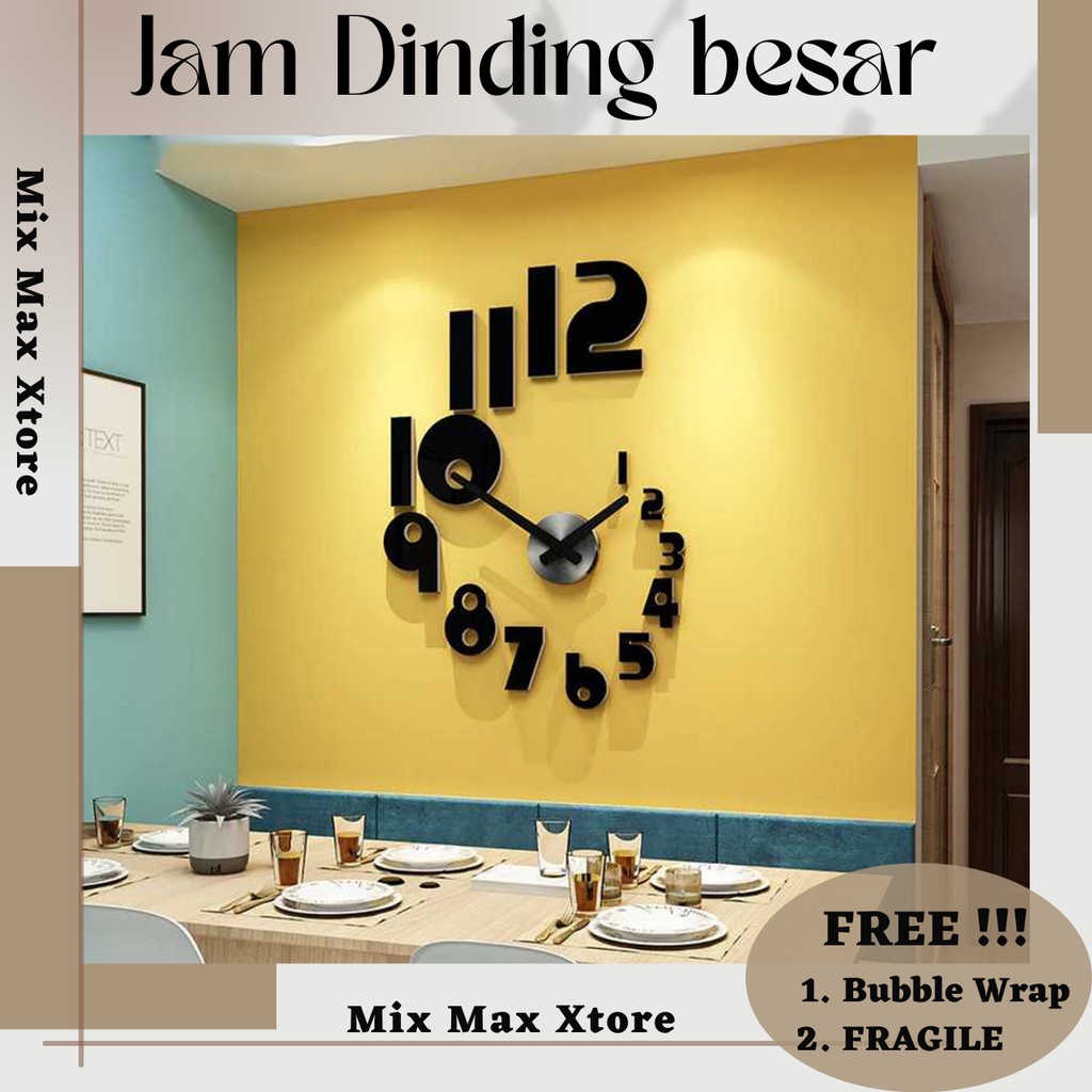 Jual Jam Dinding Besar DIY Giant Wall Clock Modern 120 cm - Black / Jam ...