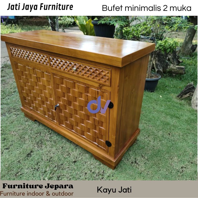 Jual Bufet pendek kayu jati pintu sliding dua muka | Shopee Indonesia