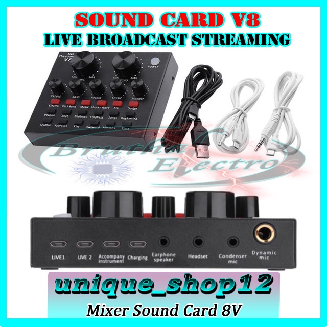 Jual Soundcard V8 Sound Card Rec Rekaman Audio Live Broadcast Karaoke ...