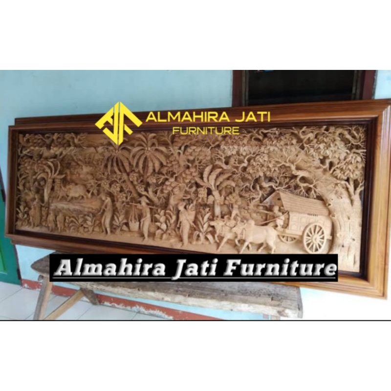Jual Karya Seni Ukir Relief 3D Kayu Jati Motif Peedesaan / Pertanian ...