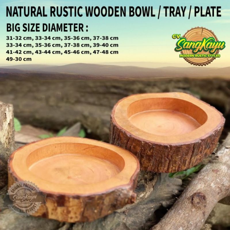 Jual Mangkok kayu besar bowl rustic nampan piring saji kayu utuh unik ...