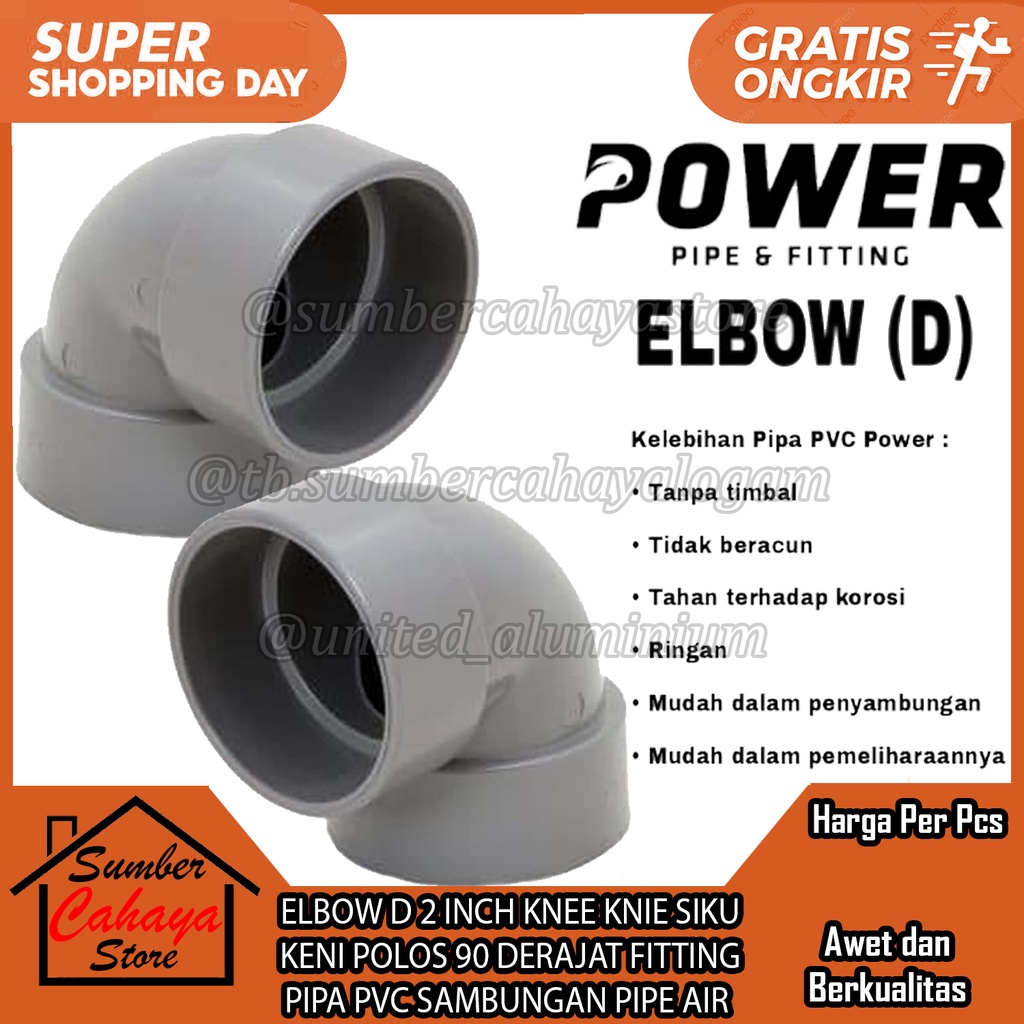 Jual KNEE KNIE SIKU KENI POLOS ELBOW D POWER 2" INCH 90 DERAJAT FITTING PIPA PVC LETER L ...