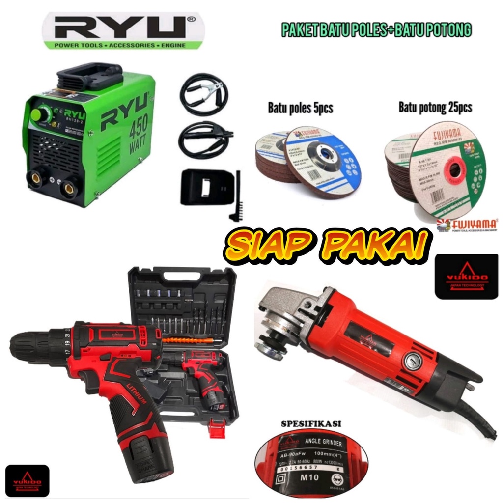 Jual FREE KOPER !!! PAKET Hemat 3 ITEM Mesin Las 450 Watt RYU 120a ...