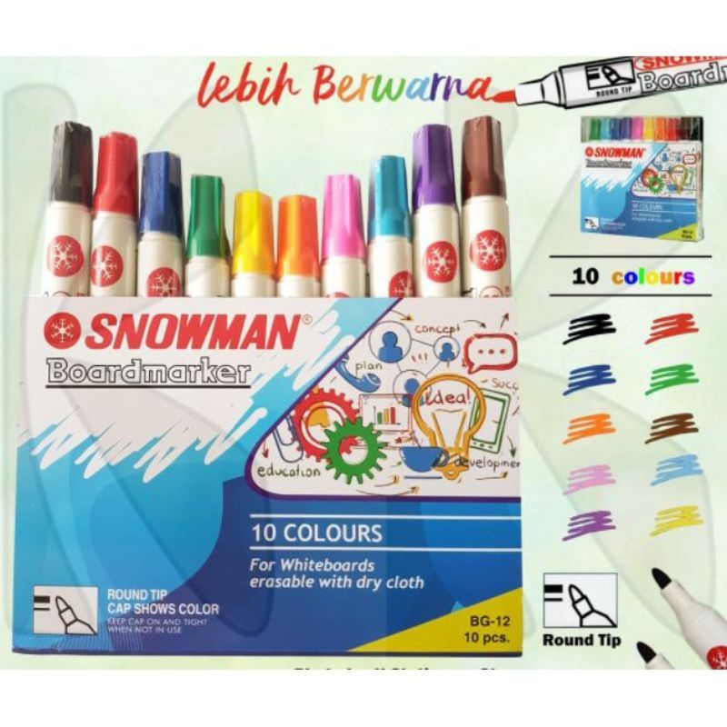 Jual Spidol BoardMaker 10 Warna Snowman / (1pak) | Shopee Indonesia