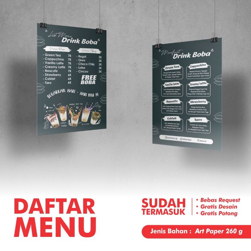Jual cetak daftar menu / buat menu untuk jualan / menu sudah laminating ...