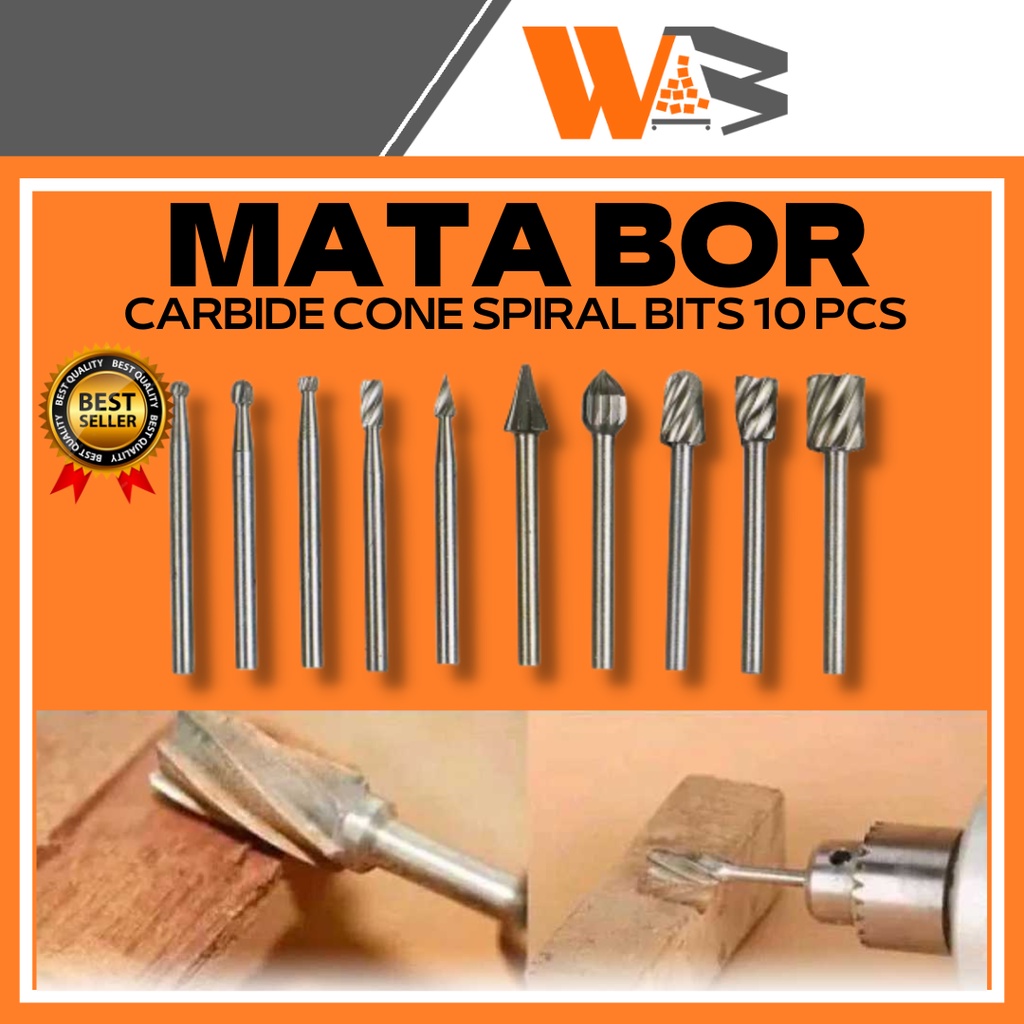 Jual COD Mata Bor Tungsten Carbide Cone Spiral Bits 10 PCS | Shopee ...