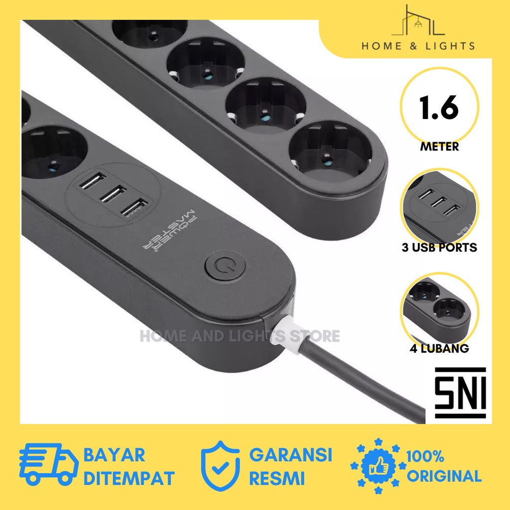 Jual MITSUI Stop Kontak USB 4 Power Socket 3 USB Port 1.6m Cable SNI ...