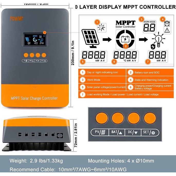 Jual Pow-M60-Pro Solar Charge Controller 12V/24V/36V/48V Scc Powmr Mppt 60A | Shopee Indonesia