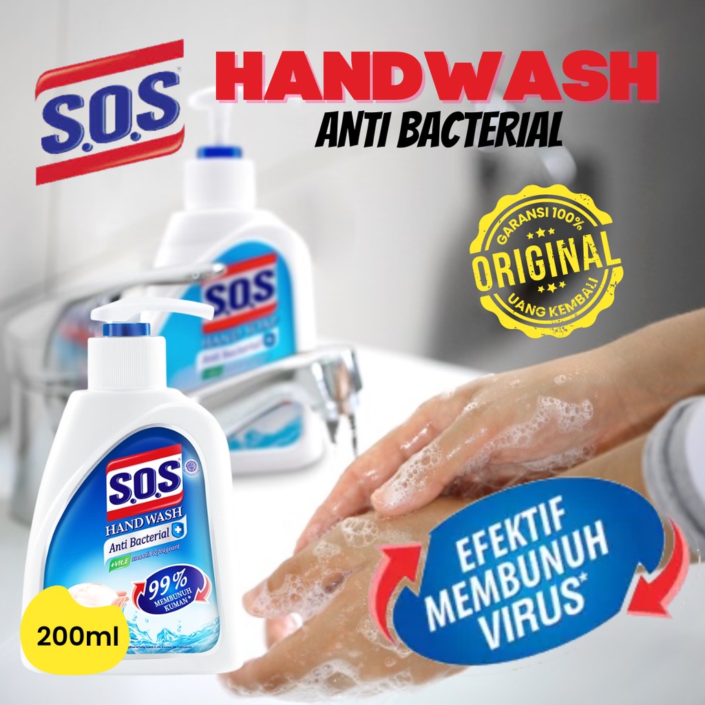 Jual SOS Hand Wash Hand Soap Anti Bacterial 200ml Sabun Pencuci Tangan ...
