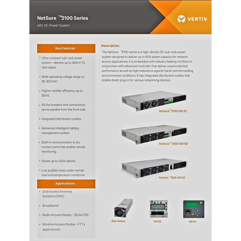 Jual Vertiv Rectifier NetSure 2100 A31-S3 48 VDC 60A With 1 Unit Module ...