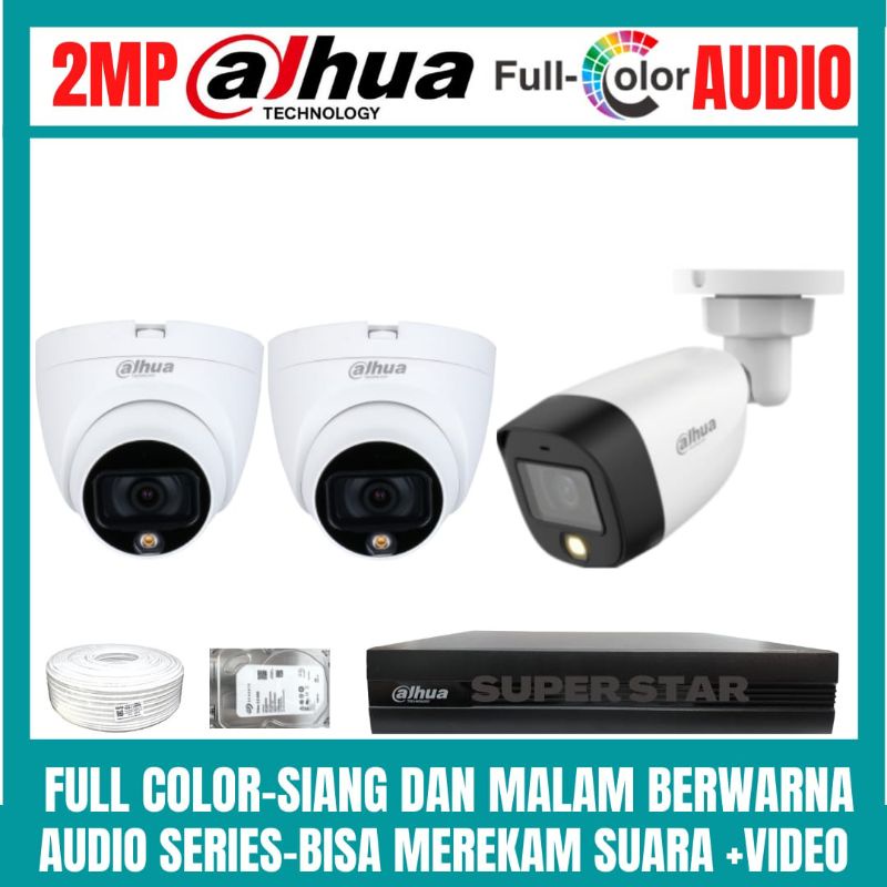 Jual PAKET CCTV DAHUA COLORVU 2MP 4 CHANNEL 3 KAMERA AUDIO SERIES+SIANG MALAM BERWARNA | Shopee ...