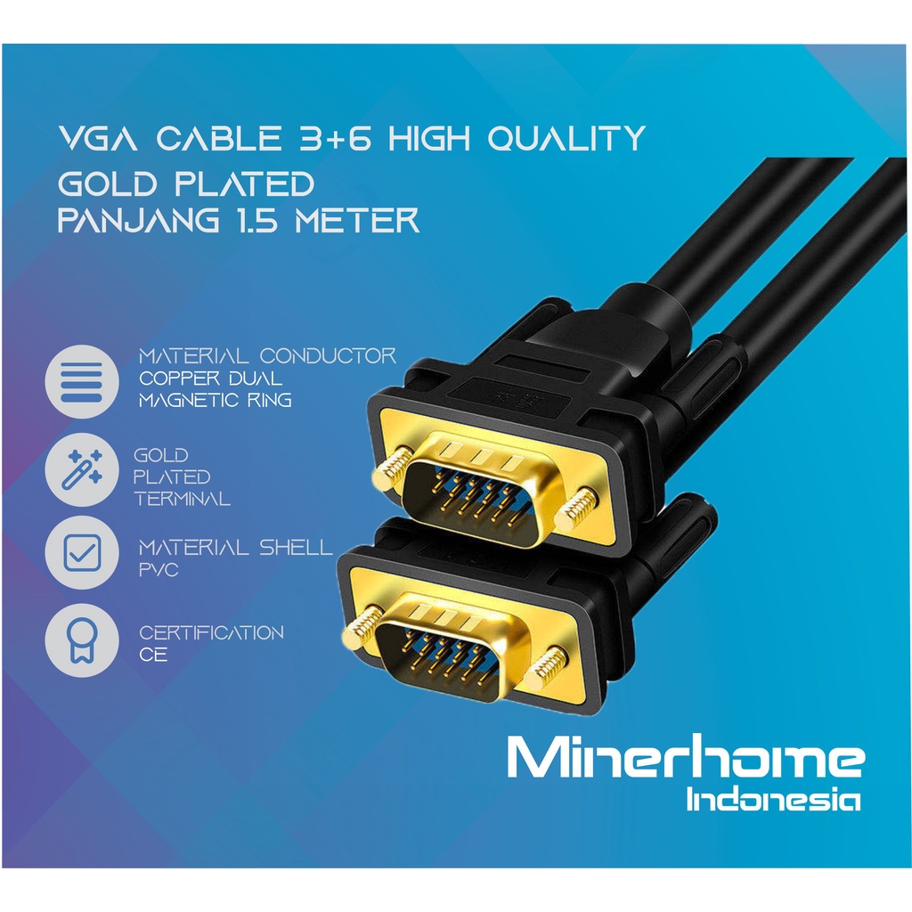 Jual Kabel VGA Kualitas Standard High Quality 1/3/5/10/15 Meter | Shopee Indonesia