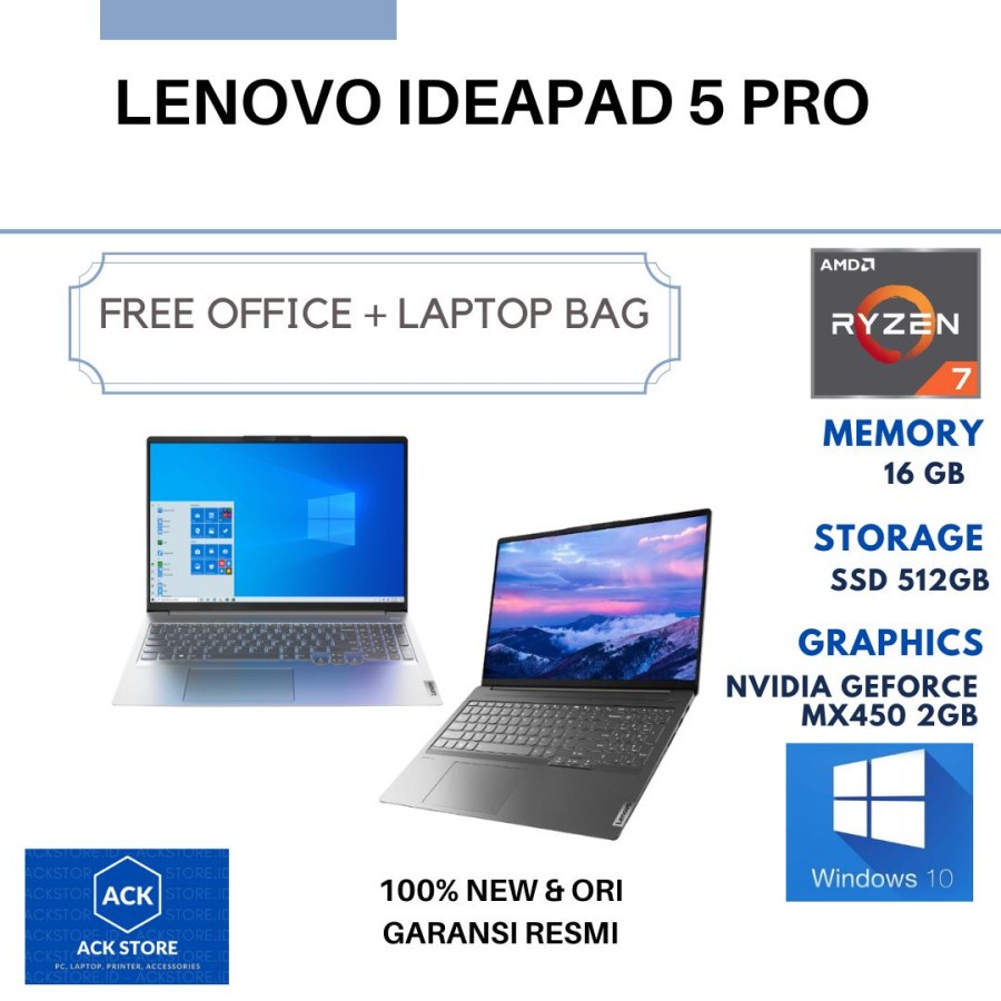 Jual Lenovo IdeaPad 5 IP5 Pro 3CID 3DID R7-5800U 16GB SSD 512GB MX450 2GB W10 OHS 14" | Shopee ...