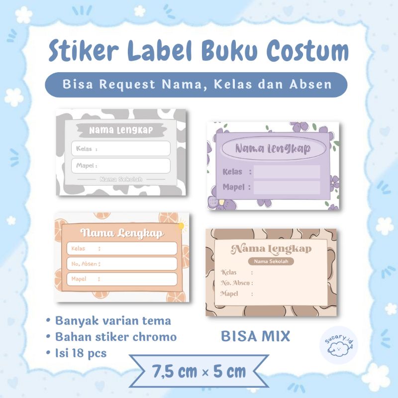 Jual Stiker Buku Pelajaran Custom Stiker Buku Asthetic Stiker Nama Custom Label Buku