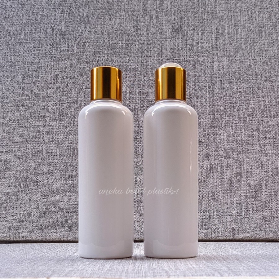 Jual botol presstop 250ml Putih Glossy Tutup Gold botol plastik 250ml Br Tutup Presstop Gold ...