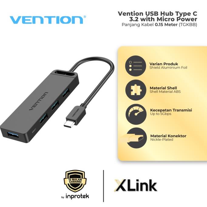Jual Vention USB Hub Type C 3.2 with Micro Power for Linux Windows Mac ...