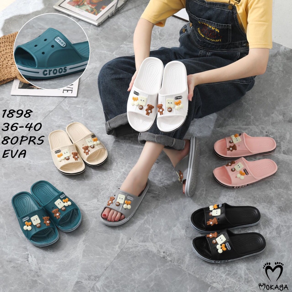 Jual Sandal Slop Jibbitz Croos Wanita Eva Super Cute Kece Kekinian ...