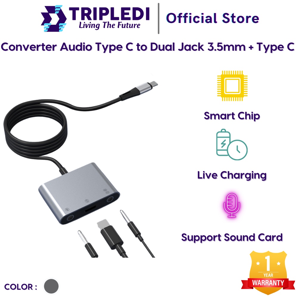 Jual TRIPLEDI Converter USB Type C to Aux Sambungan Splitter Handsfree ...