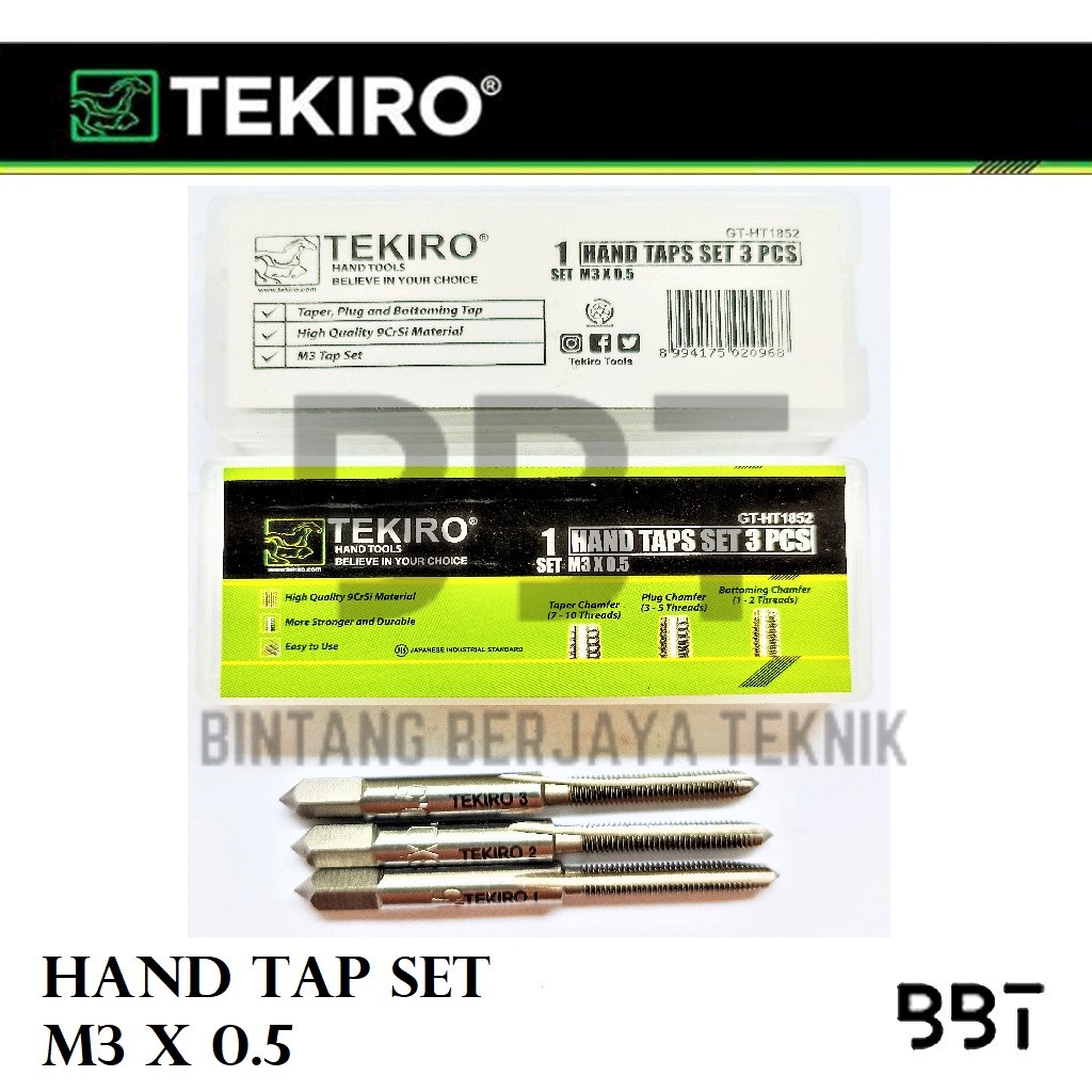 Jual Tekiro Hand Tap M3x0.5 / Hand Tap Set M3 x 0.5 / Pembuat Drat M3 ...