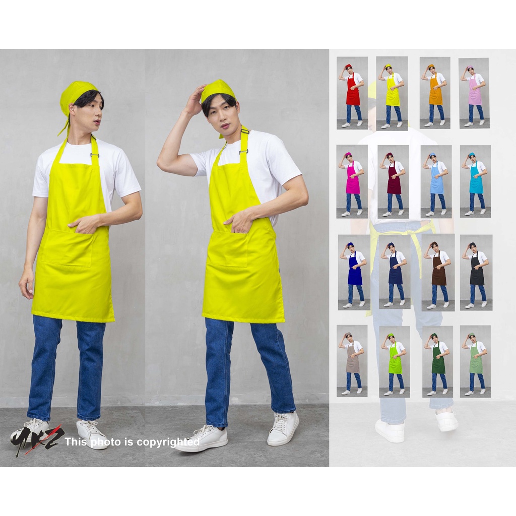Jual apron polos warna kuning apron barista/celemek resto/apron cafe ...