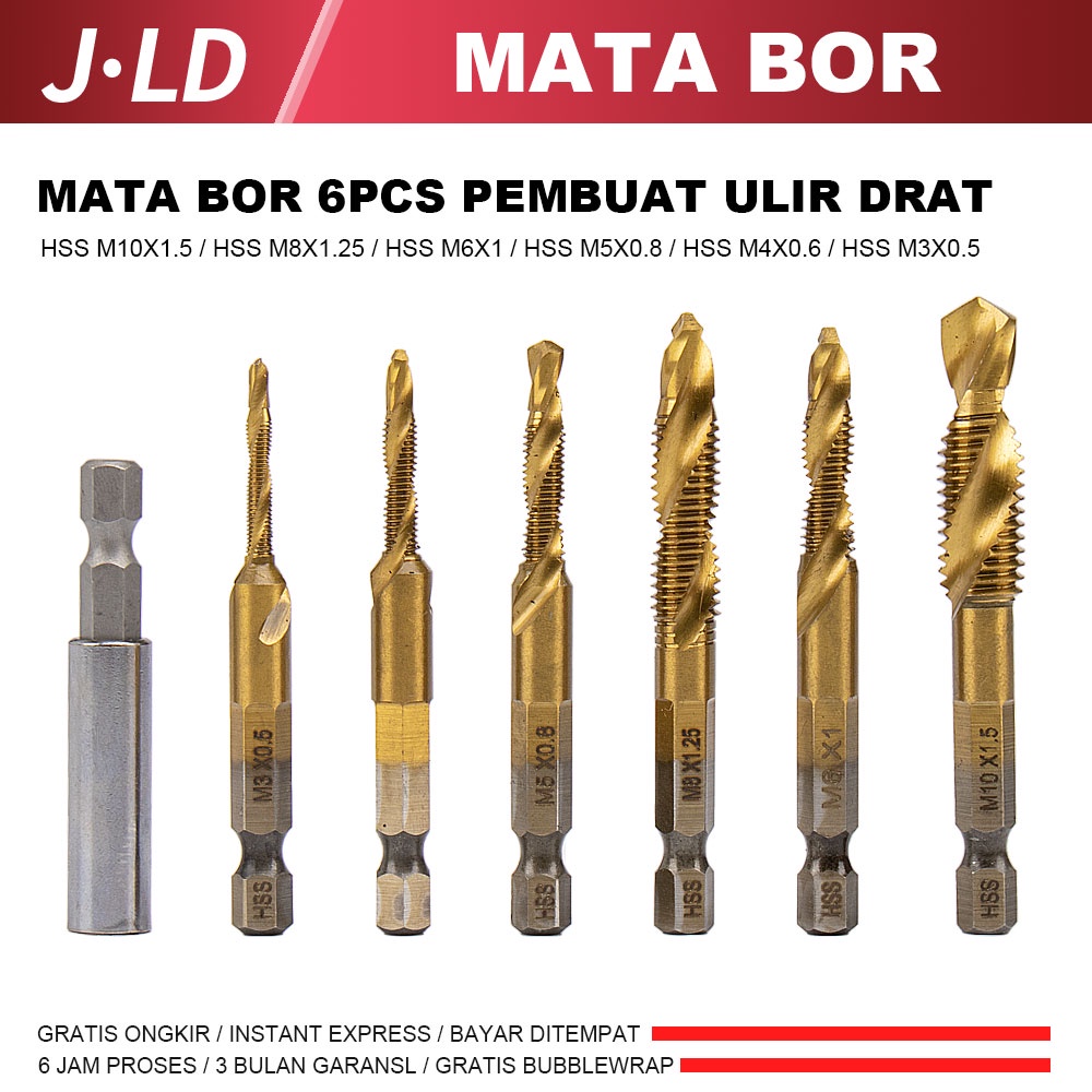 Jual JLD Mata Bor 6PCS Pembuat Ulir Drat Hex Twist Spiral Tapper Baut ...