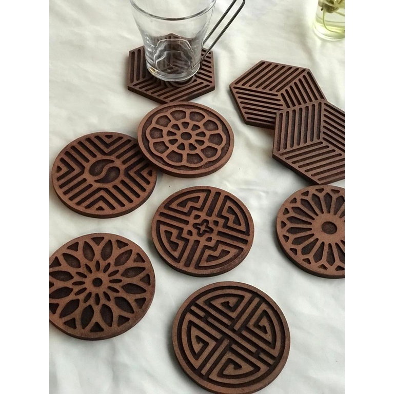 Jual Coaster kayu rustic aesthetic kualitas premium 9cm | Shopee Indonesia