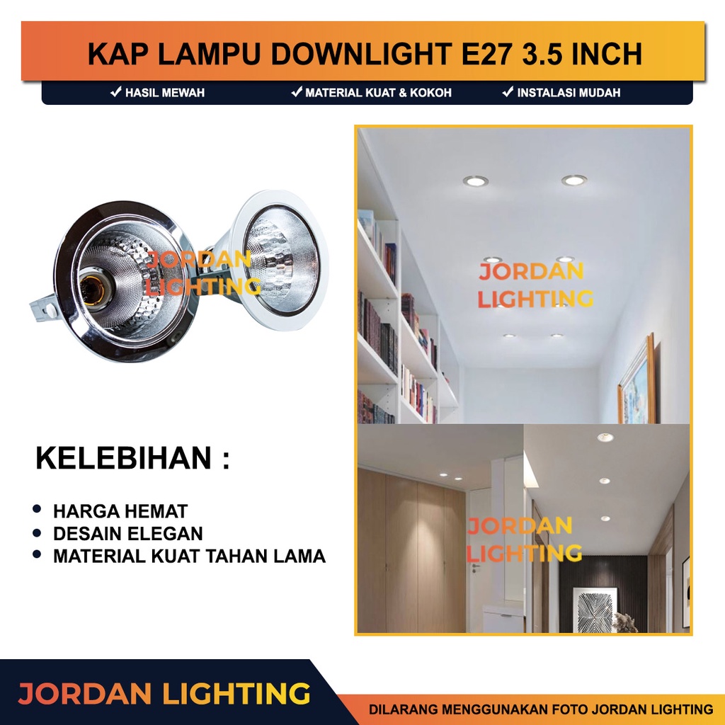 Jual Kap Lampu Downlight Plafon 3,5 3.5 Inch Adjustable Fitting E27 ...