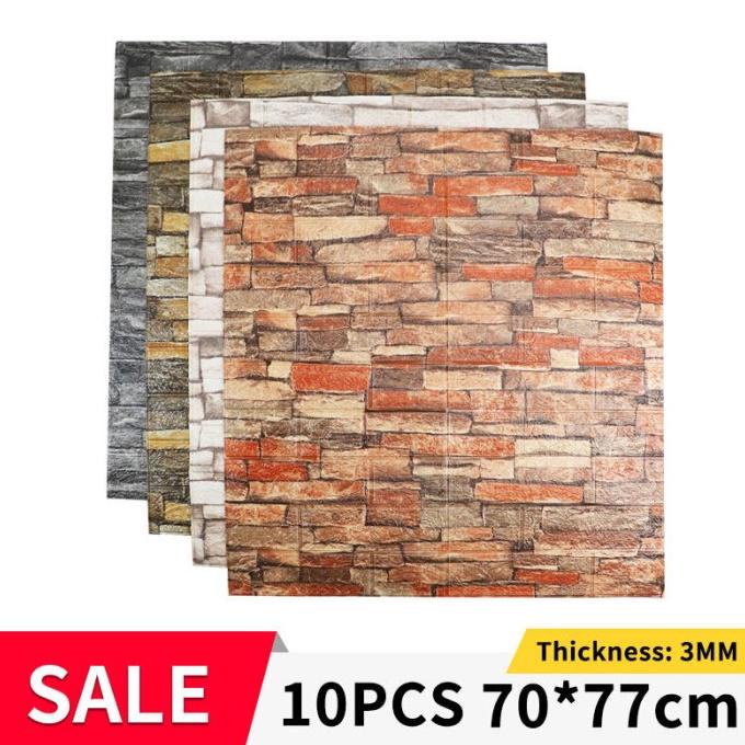 Jual 10 Bh Wallpaper Busa Berperekat 3D, Panel Dinding Batu Bata Ruang ...