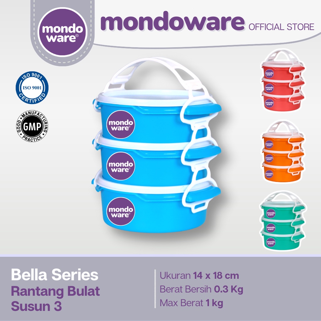 Jual Rantang Makanan Bulat Susun 3 - Bella Series - Mondoware Plastik ...